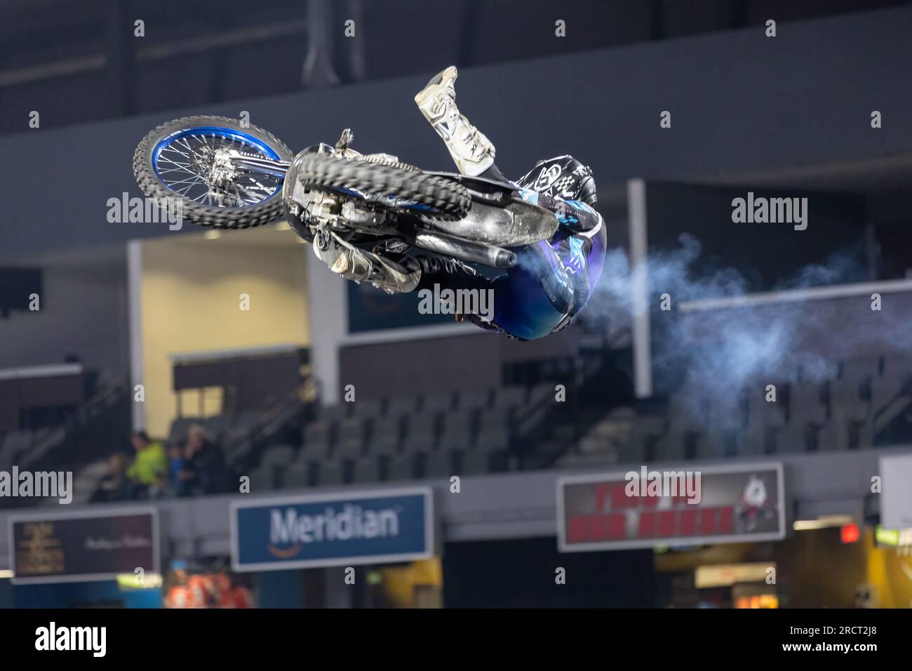 World class FMX motocross riders doing stunts in Ontario Canada Stock ...