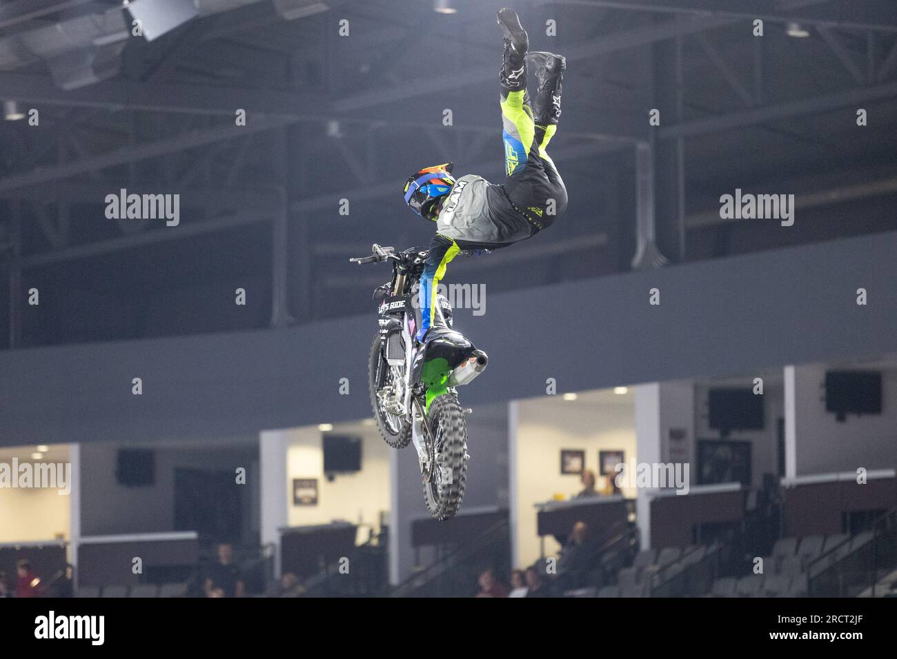 World class FMX motocross riders doing stunts in Ontario Canada Stock ...