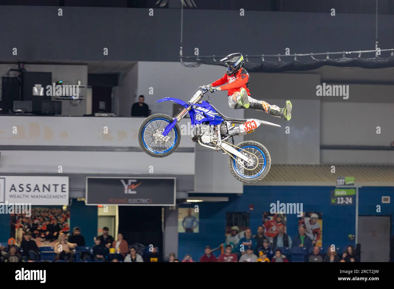World class FMX motocross riders doing stunts in Ontario Canada Stock ...