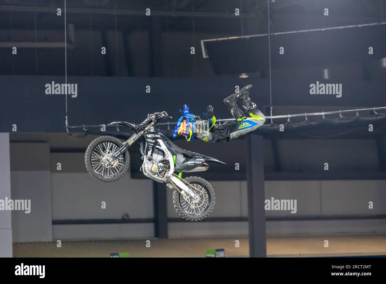 World class FMX motocross riders doing stunts in Ontario Canada Stock ...