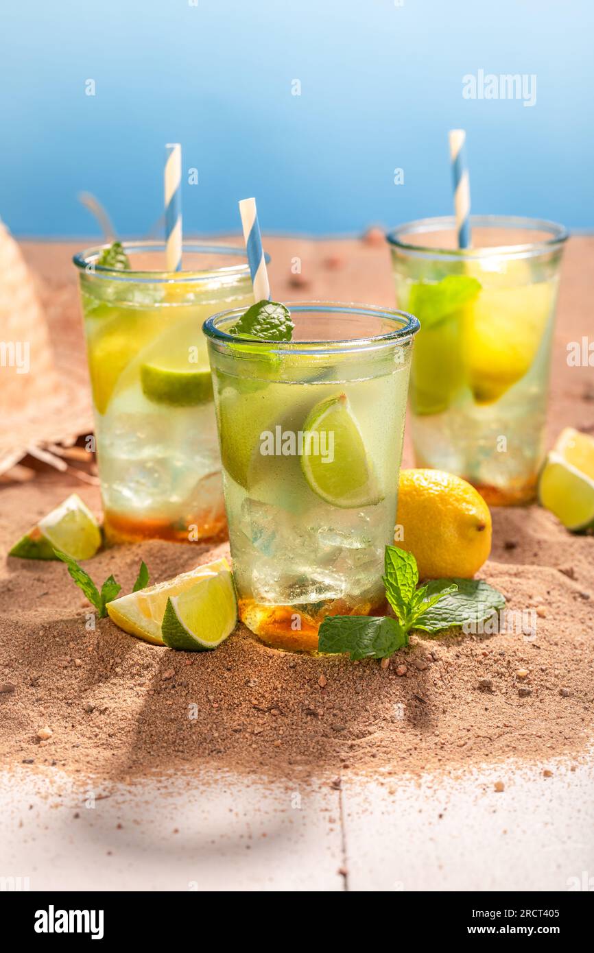 Cold lemonade as a drink for hot days. Summer seasonal fruit lemonade ...