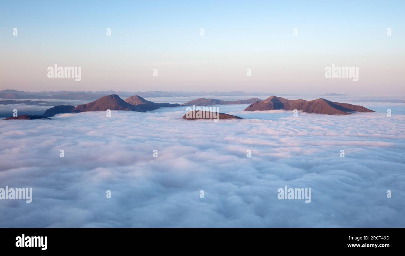 Torridon Mountains from above the clouds during Temperature Inversion ...