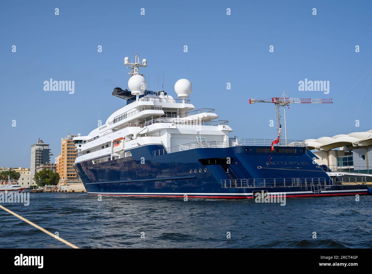 CAGLIARI, ITALY - JULY 2023: The 414-foot luxury yacht 'Octopus', owned ...