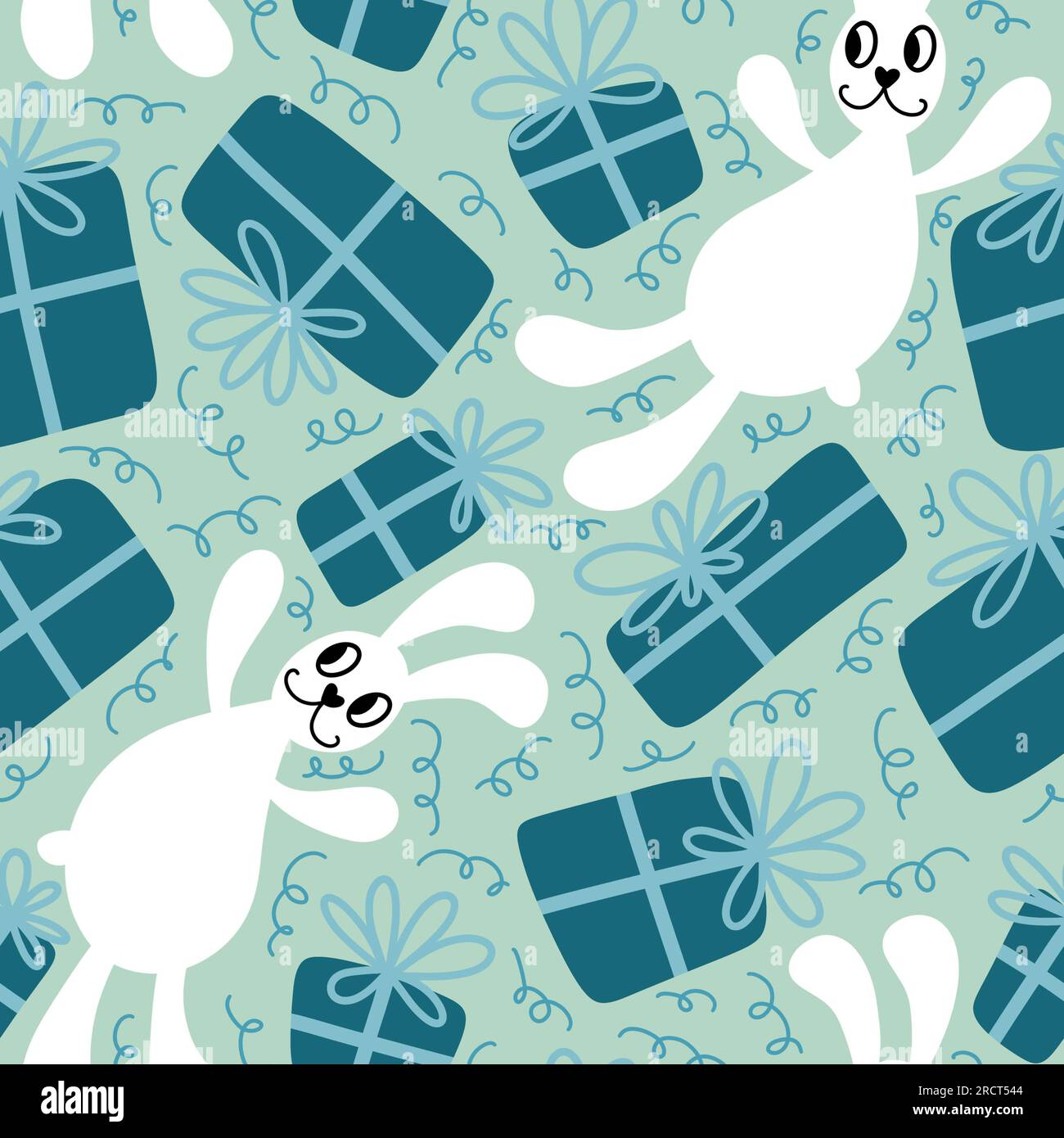 Cartoon animals rabbit seamless bunnies with birthday gift box pattern ...