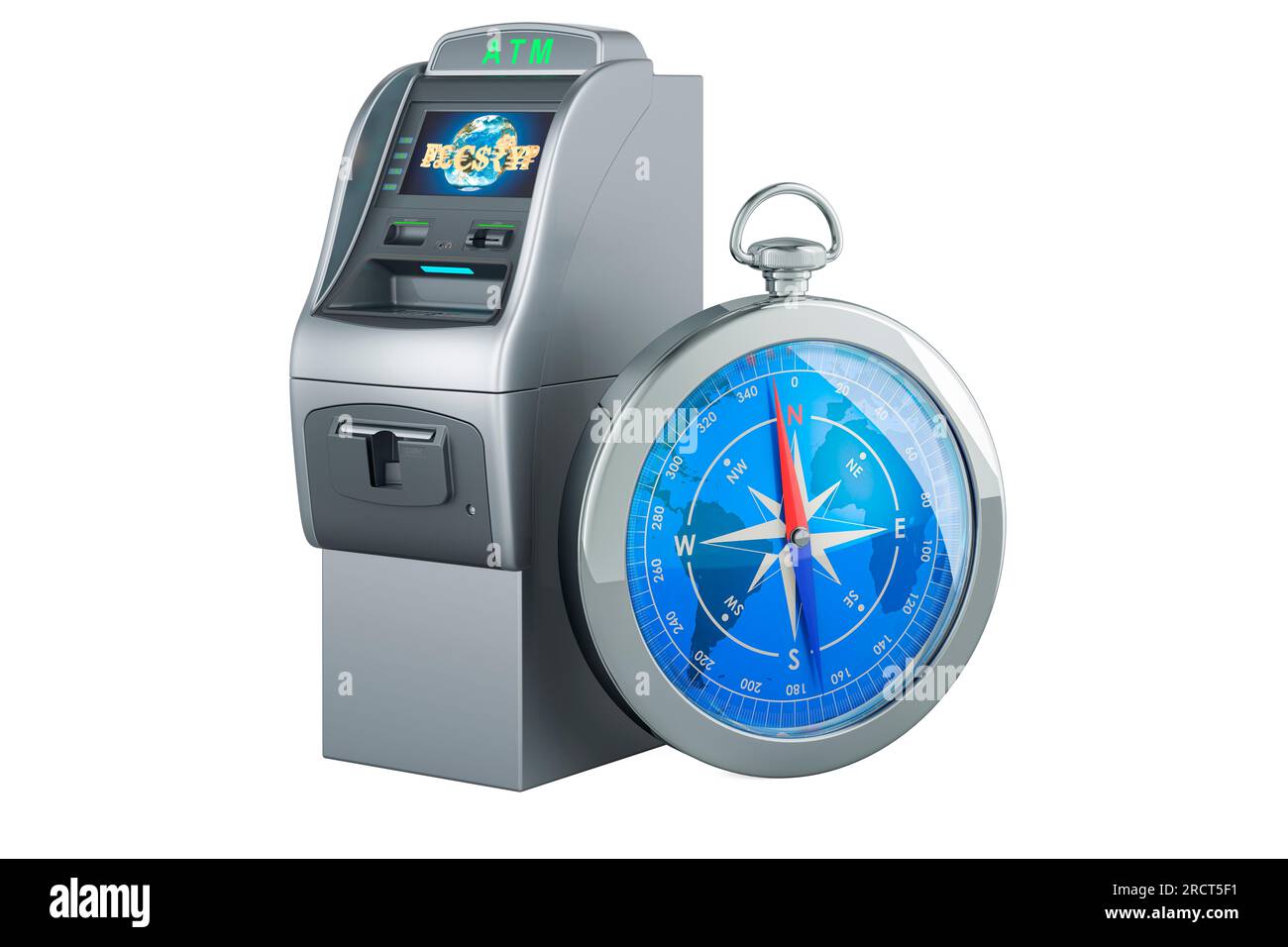 Compass with ATM machine, 3D rendering isolated on white background ...