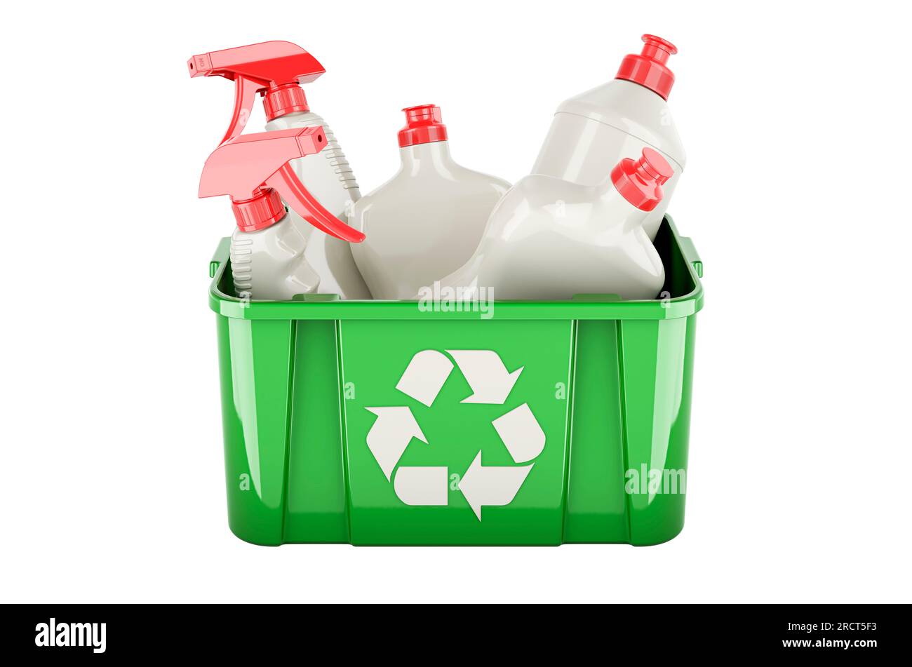 Recycling trashcan with detergent, cleaning products. 3D rendering ...