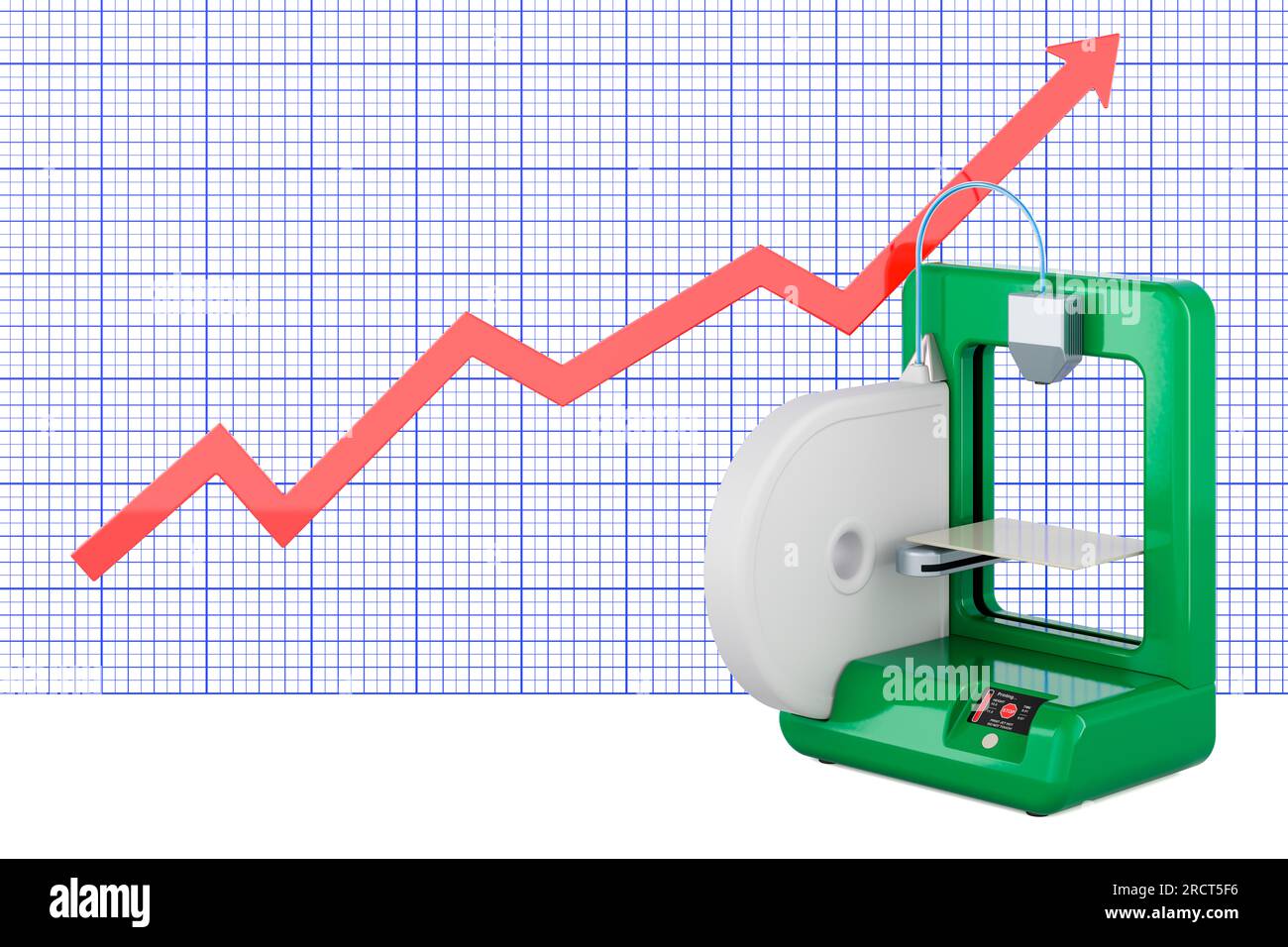 3D printer with growing chart, 3D rendering isolated on white ...