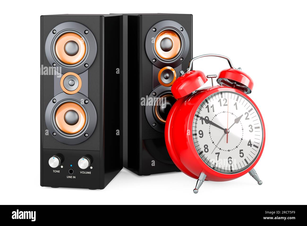 Musical Speakers with alarm clock, 3D rendering isolated on white ...