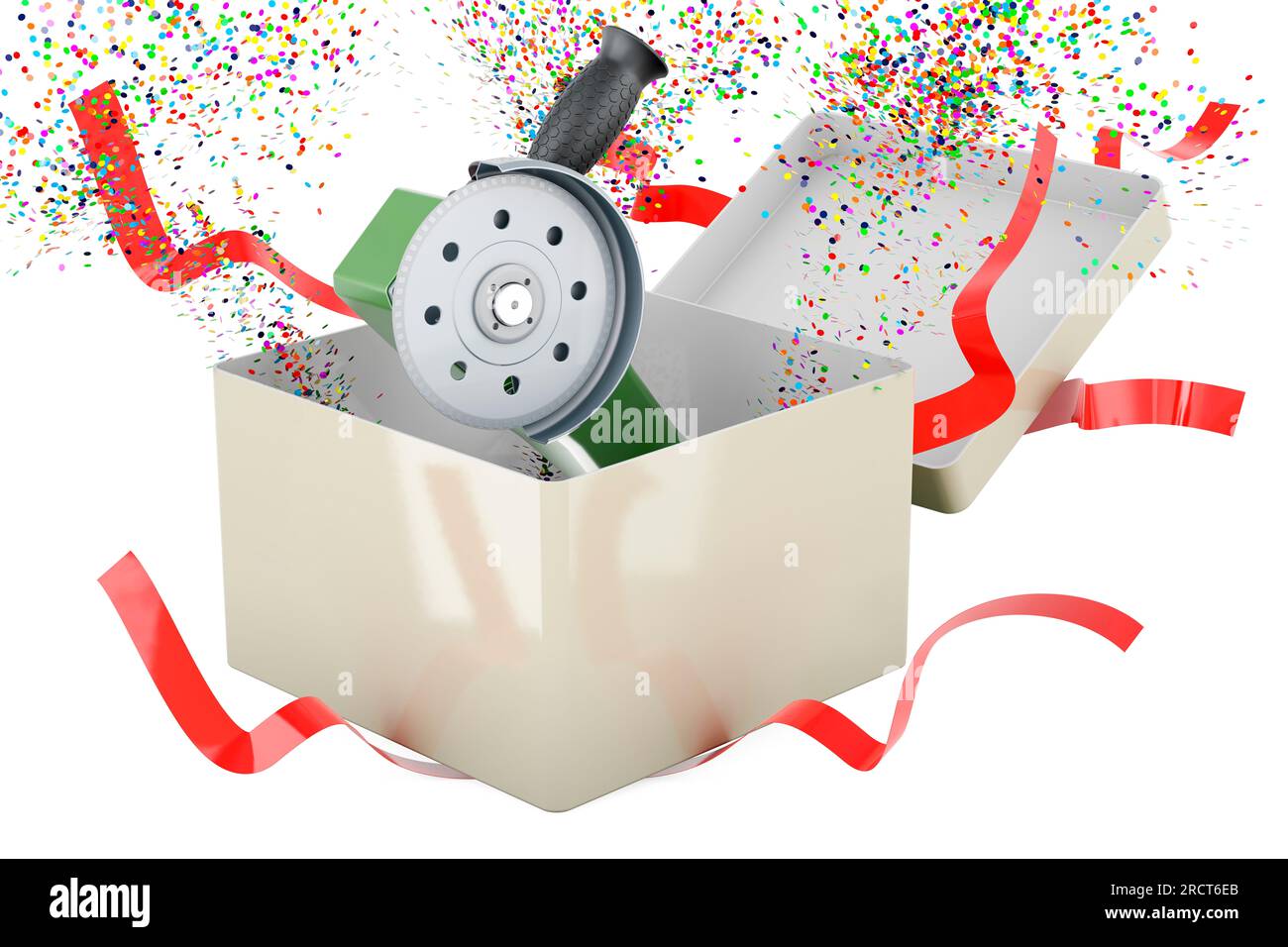 Angle grinder inside gift box. 3D rendering isolated on white ...