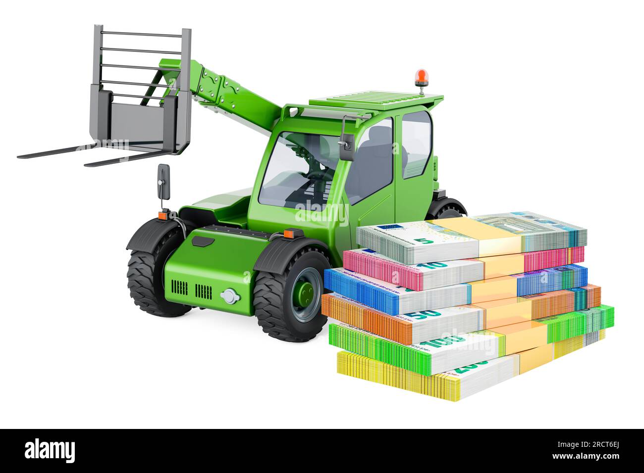 Telescopic handlers with euro packs. 3D rendering isolated on white ...