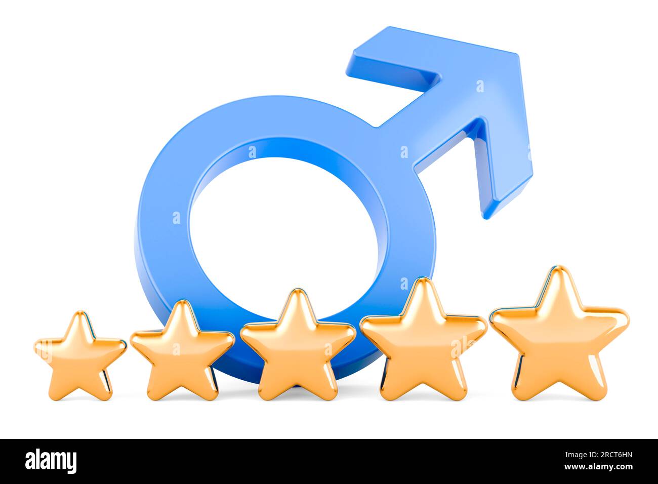 Male gender symbol with five golden stars. 3D rendering isolated on ...
