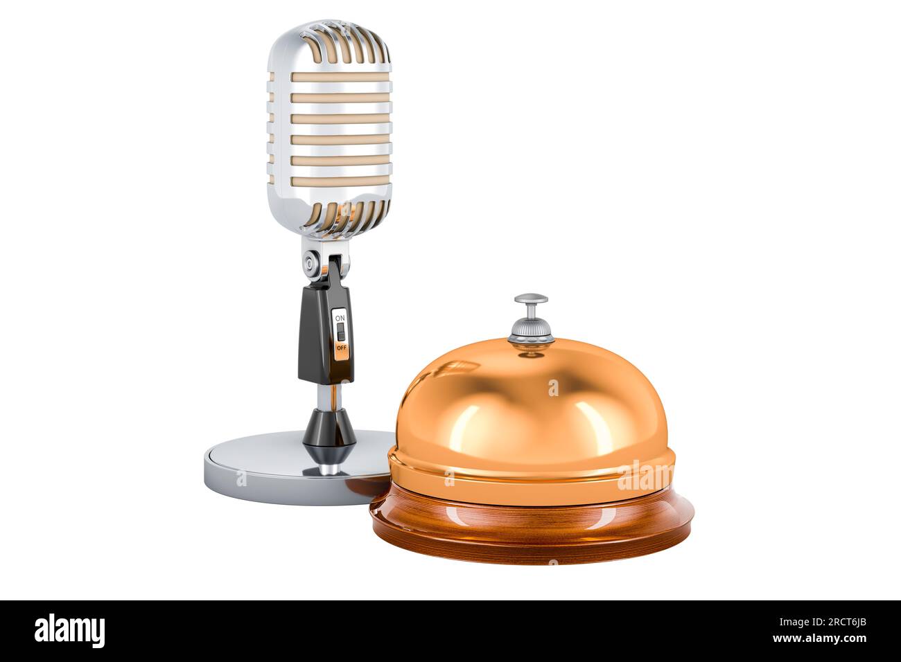Retro microphone with reception bell. 3D rendering isolated on white ...