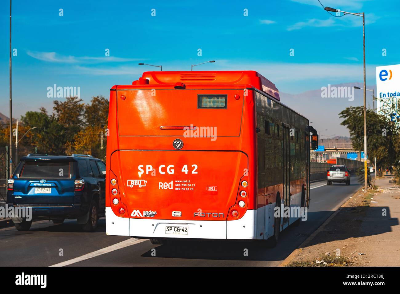 Santiago, Chile - May 11 2023: A public transport Transantiago, or Red ...