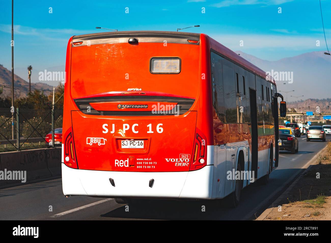 Santiago, Chile - May 11 2023: A public transport Transantiago, or Red ...
