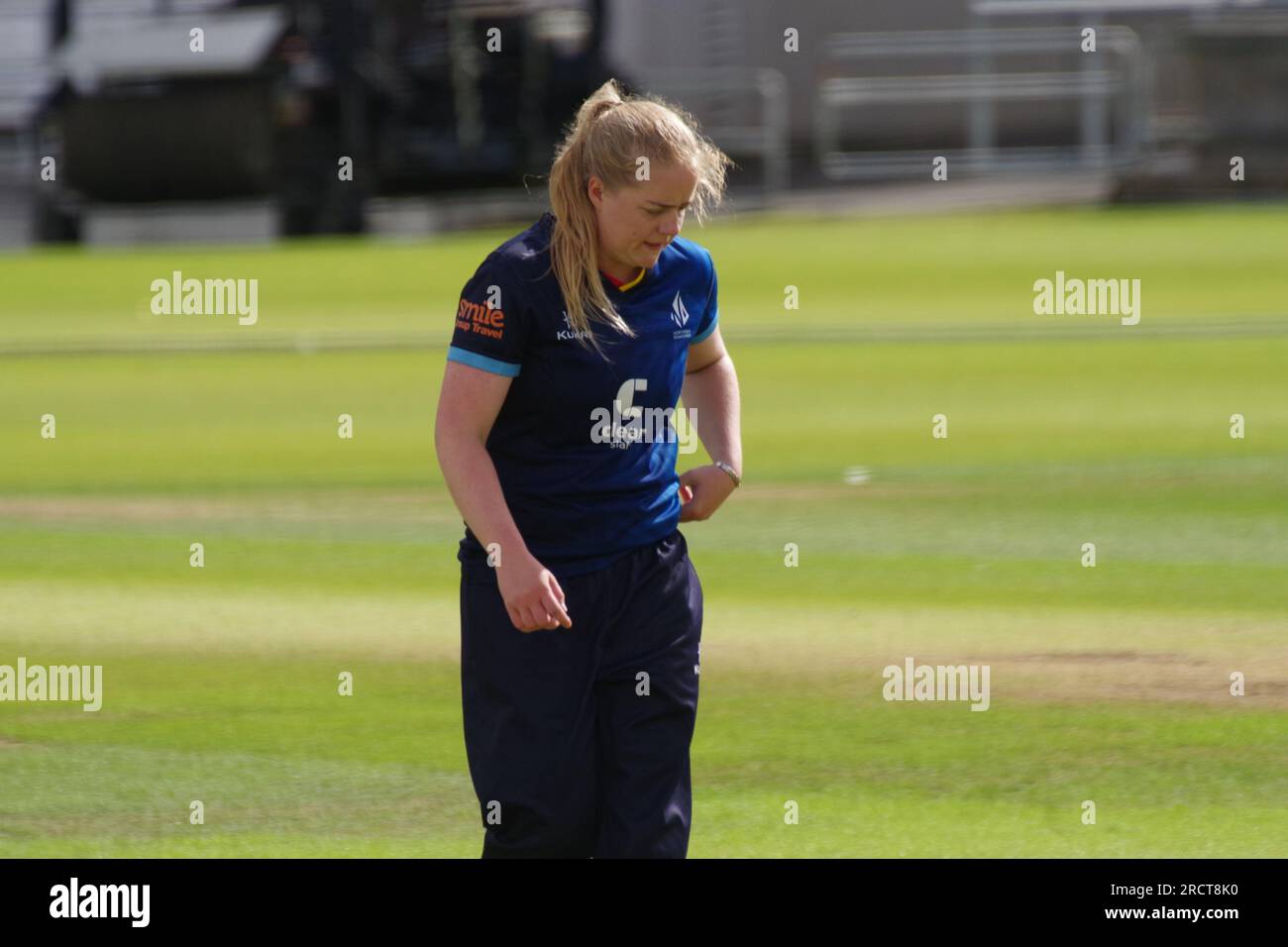 Leeds, 15 July 2023. Jessica Woolston bowling for Northern Diamonds ...