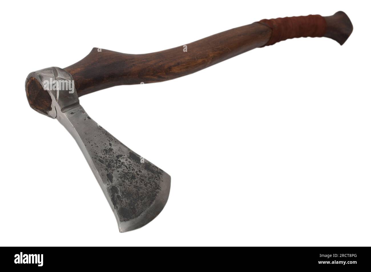 antique battle axe with wooden handle on white background Stock Photo ...