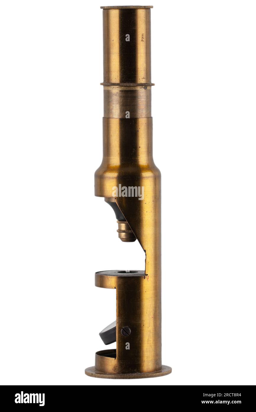 Vintage brass microscope. Small hand microscope from the 20th century ...