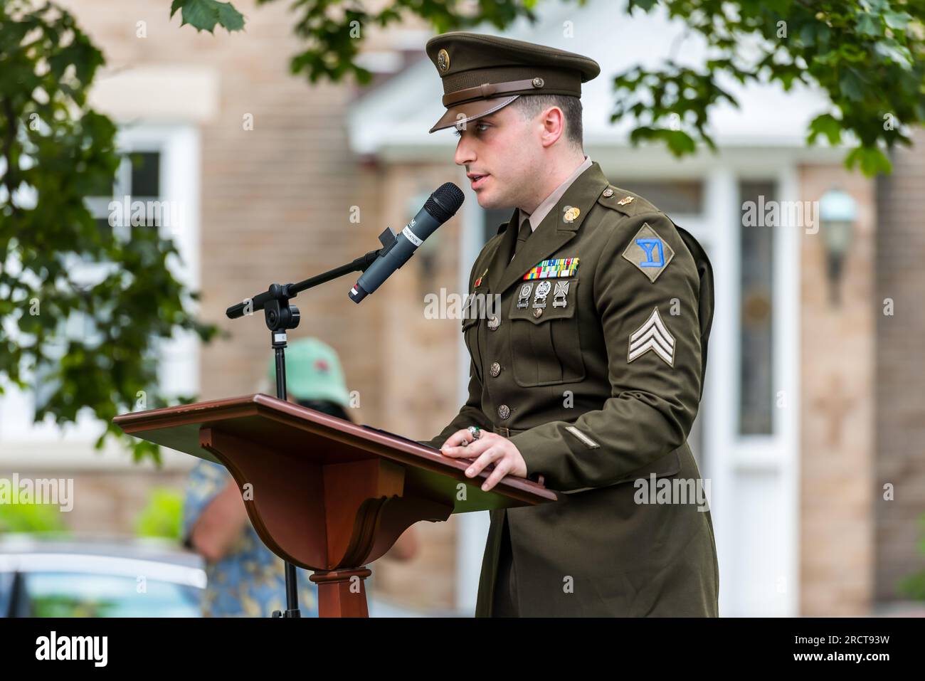 SGT Matthew Ahern speaking at the ceremony honoring the life of George ...