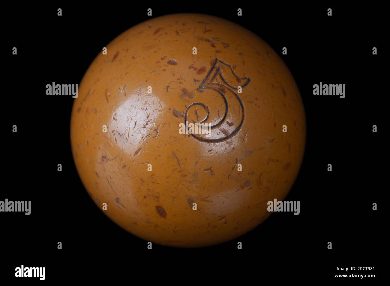 Old vintage billiard ball, number five. On black background Stock Photo ...