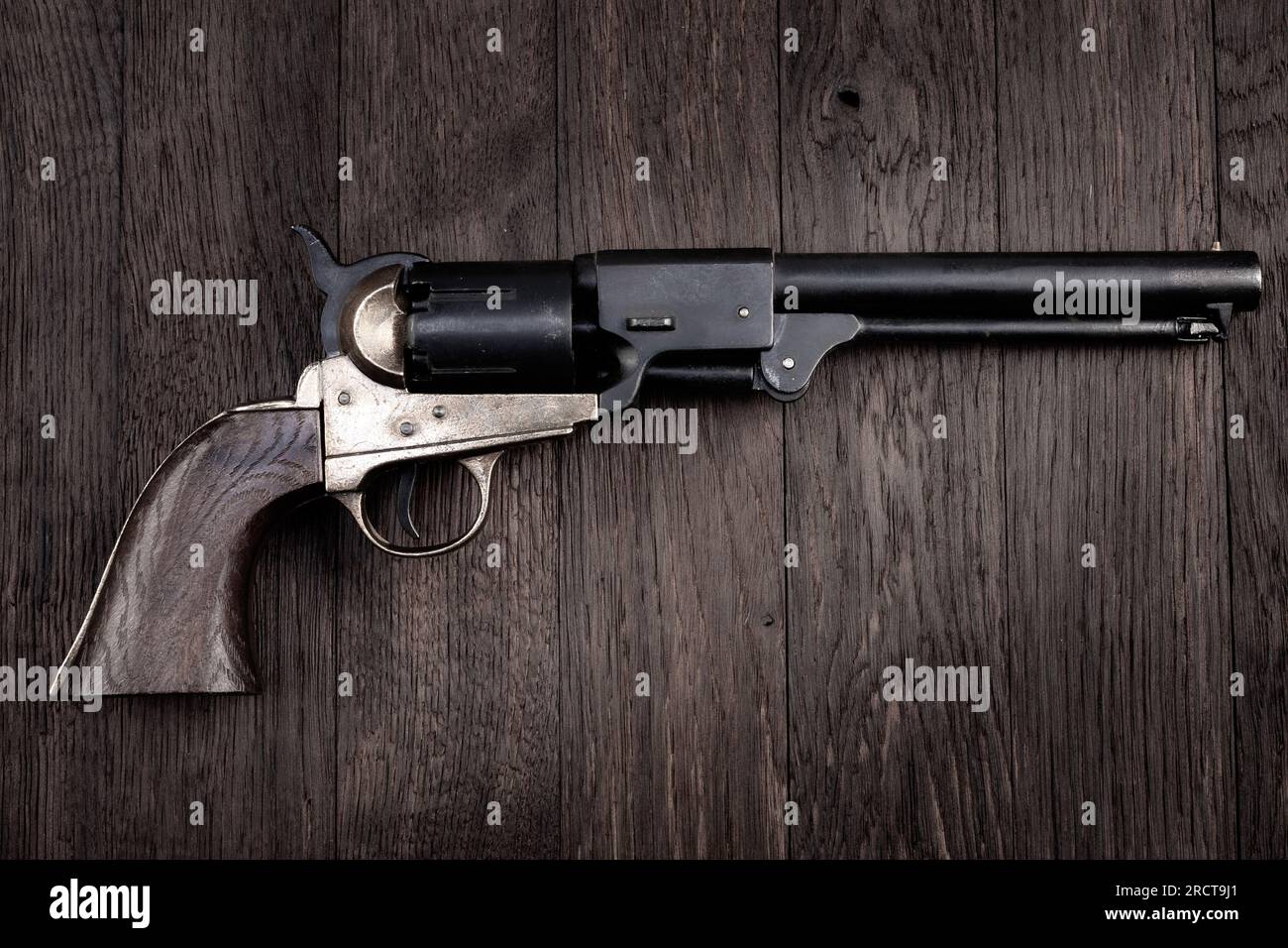 Antique american old west percussion revolver on wooden deck Stock ...