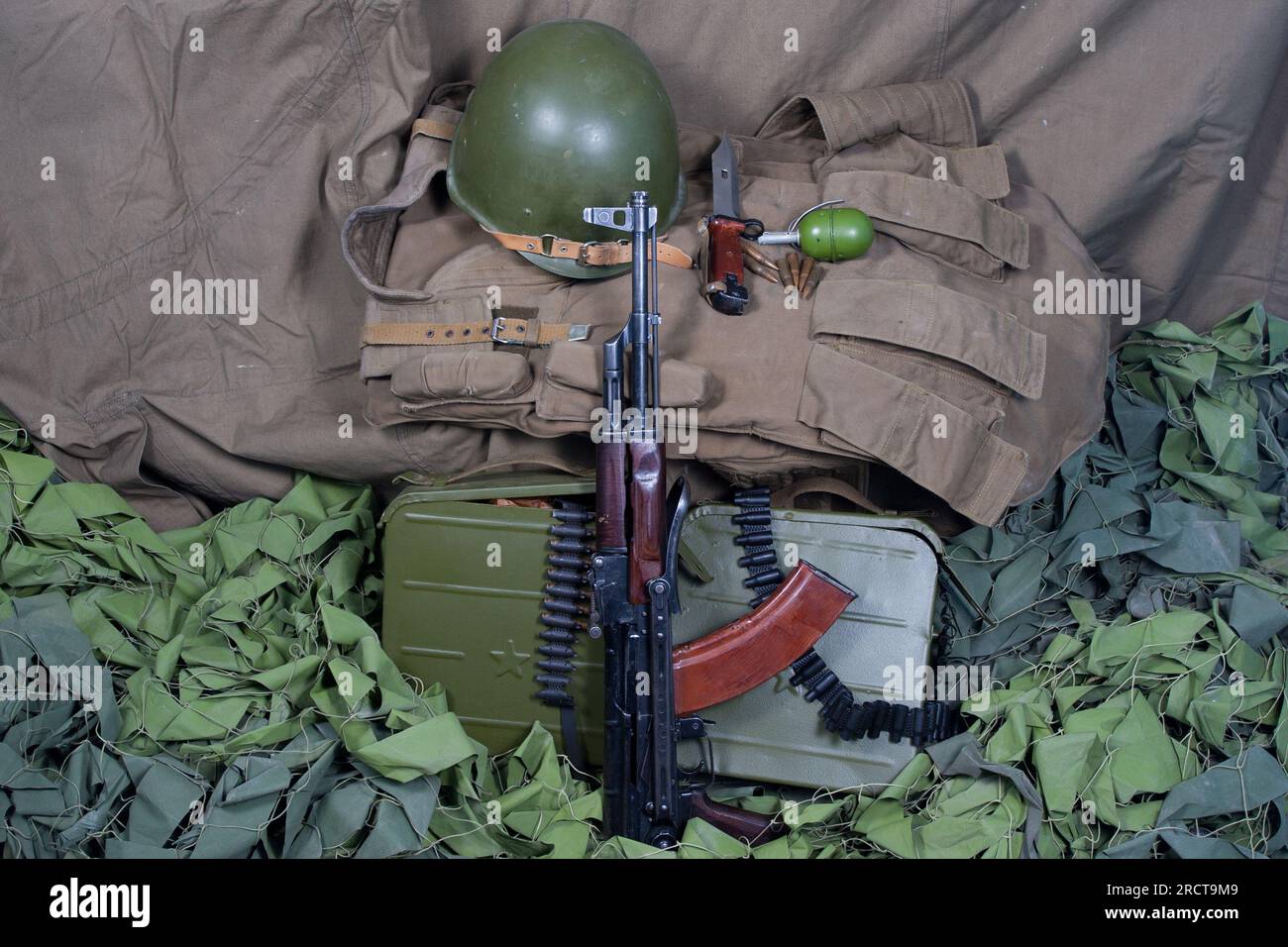 Kalashnikov AK 47 assault rifle with primitive russian body armor and ...