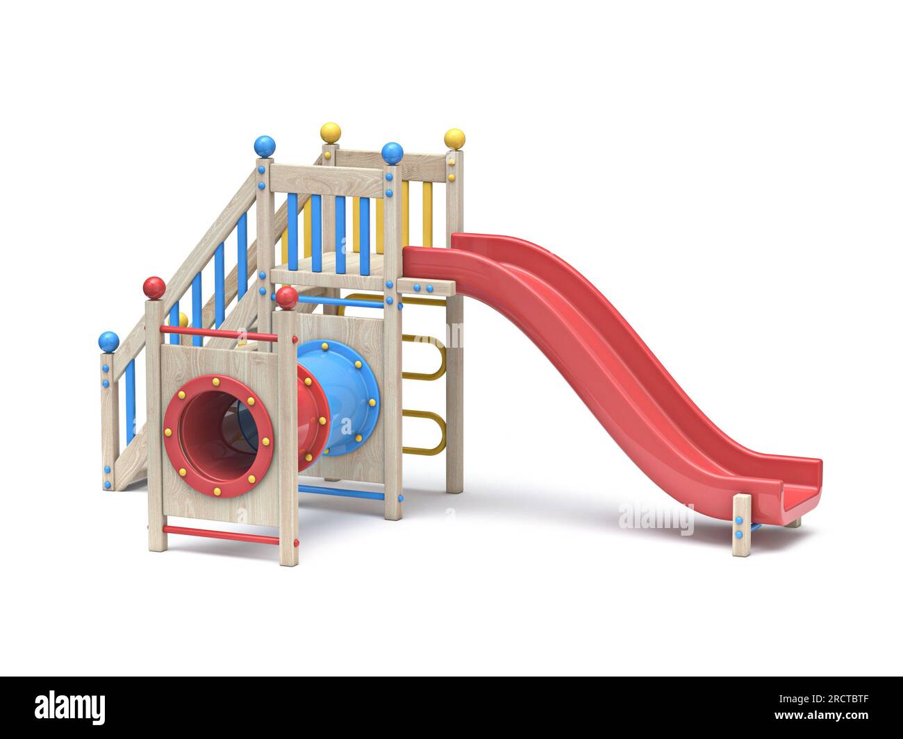Children playground with tube and slide 3D rendering illustration ...
