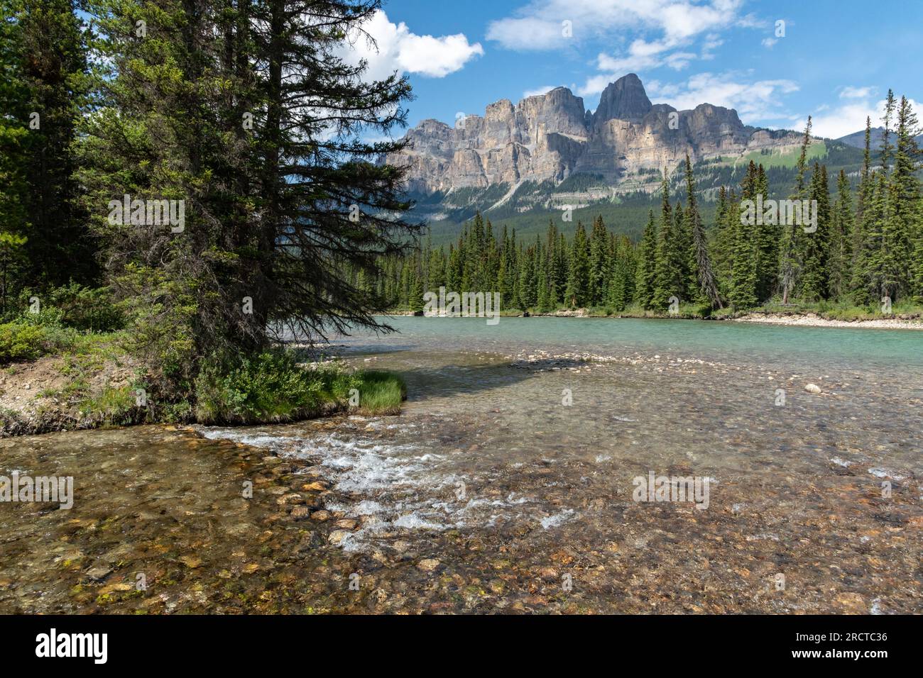 Panoramic scenery in Banff National Park at Castle Mountain with blue ...