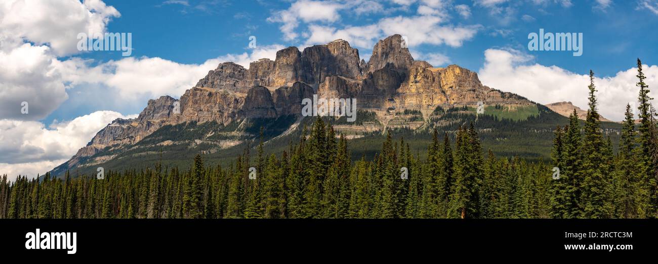 Panoramic scenery in Banff National Park at Castle Mountain with blue ...