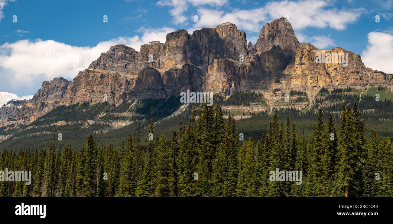 Panoramic scenery in Banff National Park at Castle Mountain with blue ...