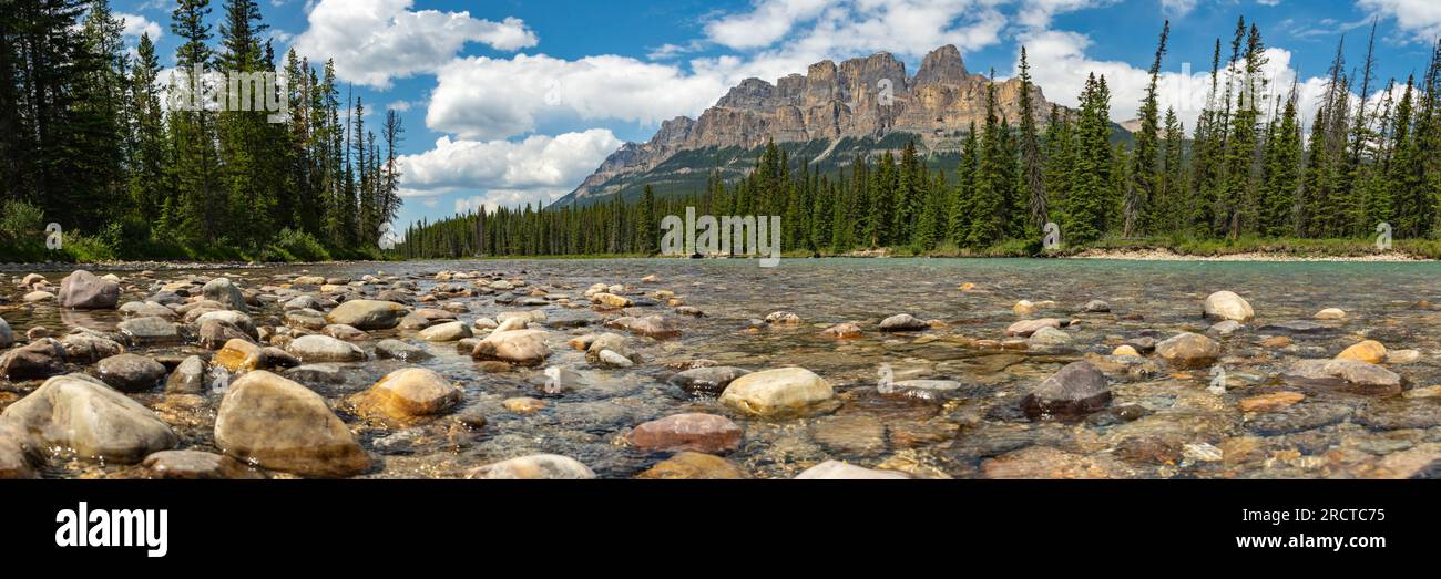 Panoramic scenery in Banff National Park at Castle Mountain with blue ...