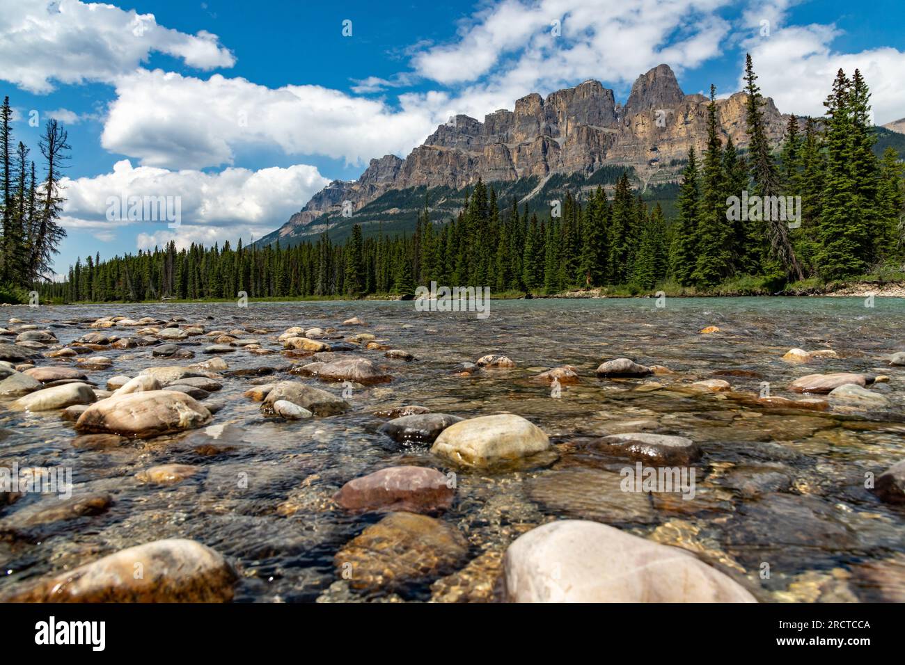 Panoramic scenery in Banff National Park at Castle Mountain with blue ...