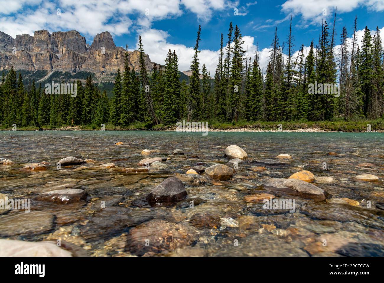 Panoramic scenery in Banff National Park at Castle Mountain with blue ...