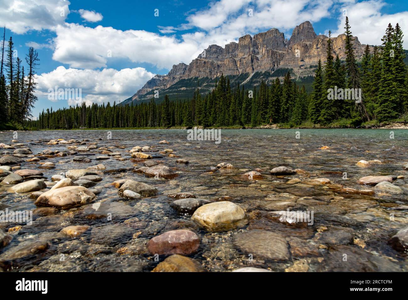 Panoramic scenery in Banff National Park at Castle Mountain with blue ...