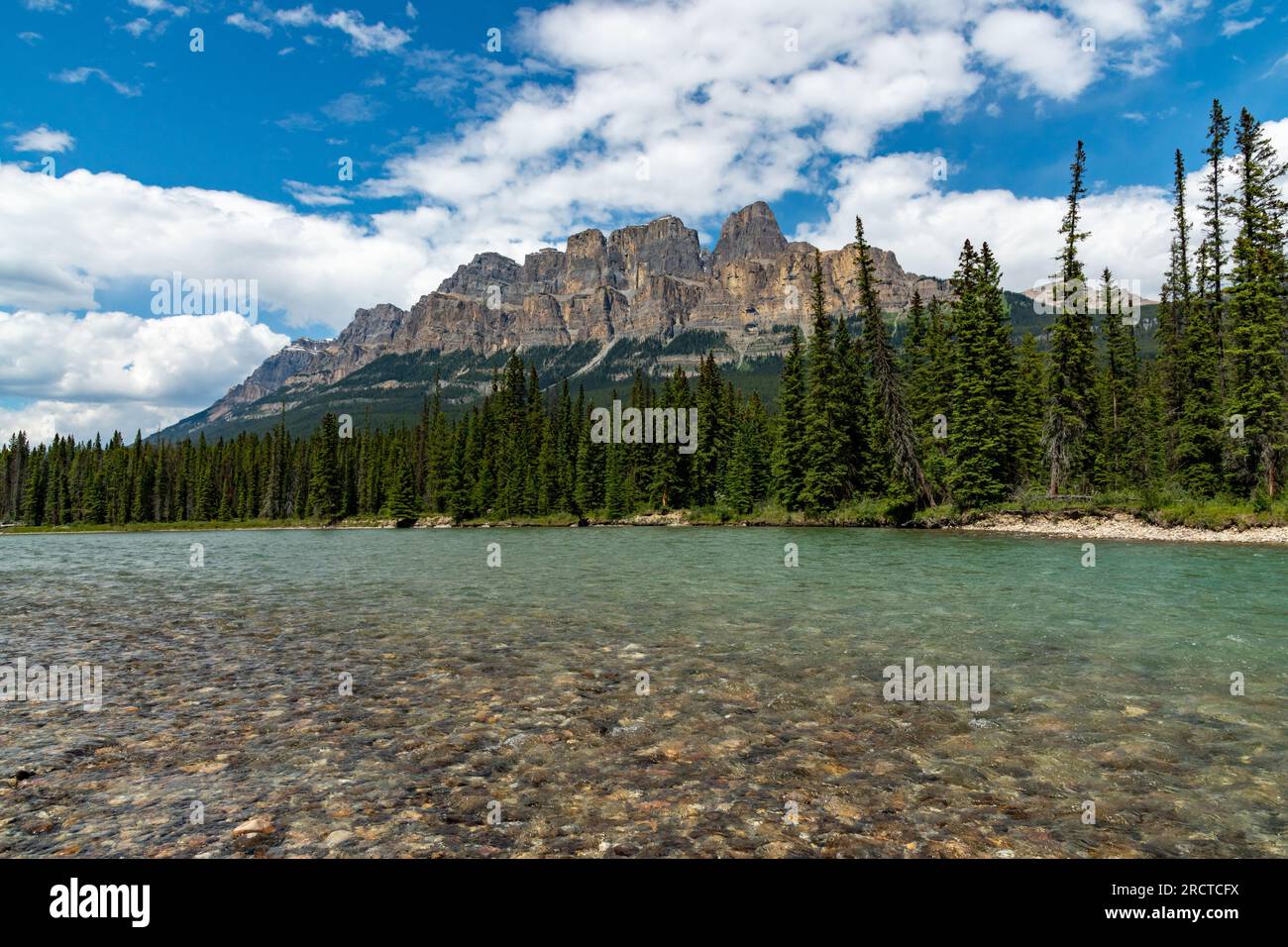 Panoramic scenery in Banff National Park at Castle Mountain with blue ...
