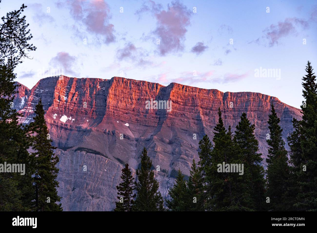 Sunset sky over Mount Rundle in Banff National Park during summer time ...