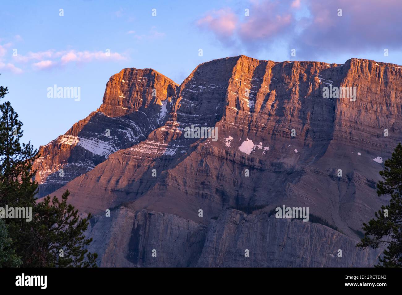 Sunset sky over Mount Rundle in Banff National Park during summer time ...