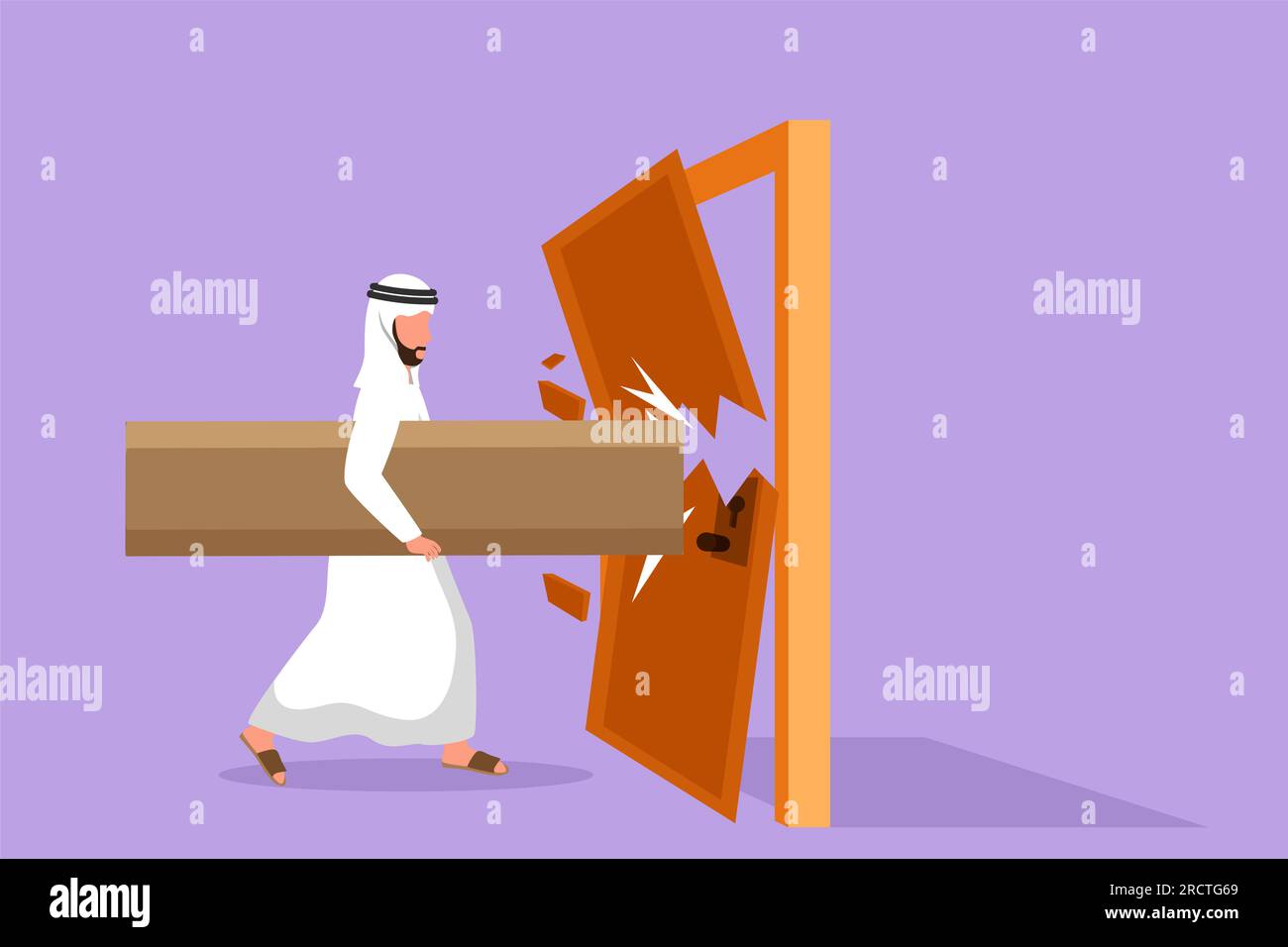 Cartoon flat style drawing Arab businessman holding large log and ...