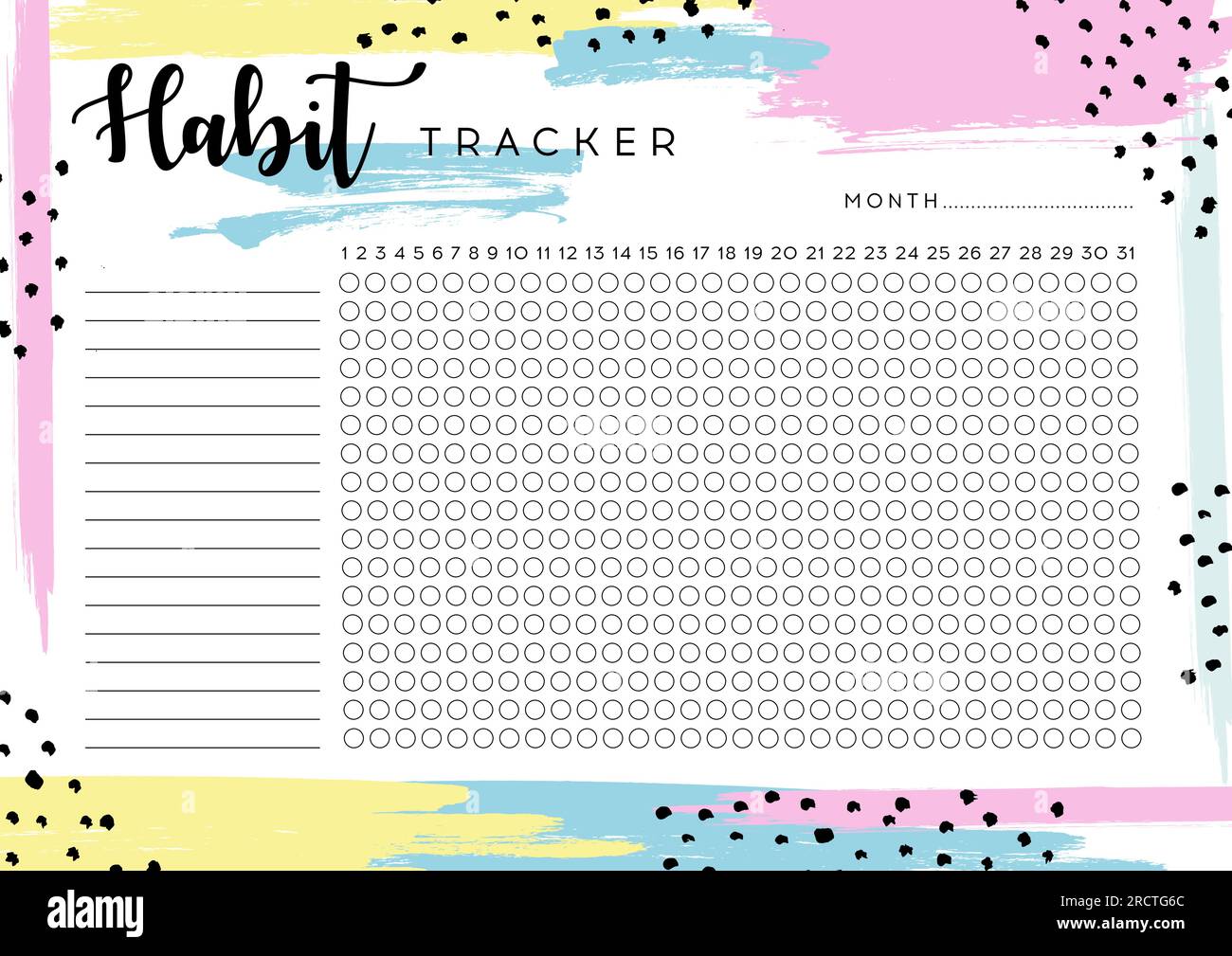 Habit Tracker. Monthly planner habit tracker blank template. Monthly ...