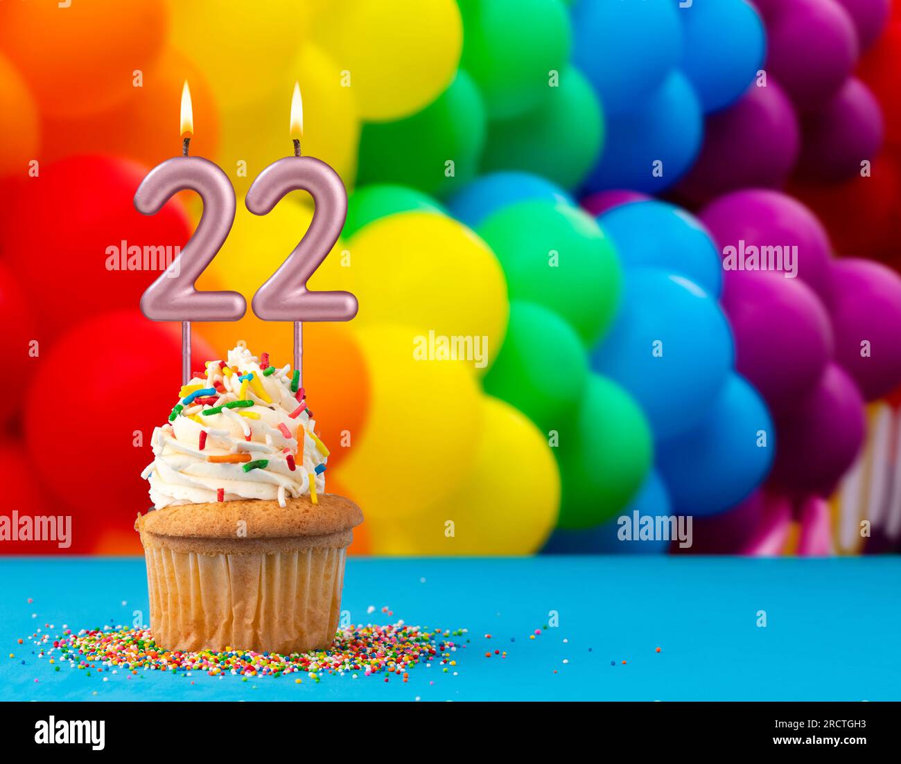 Birthday card - candle number 22 with colored balloons of the gay march ...