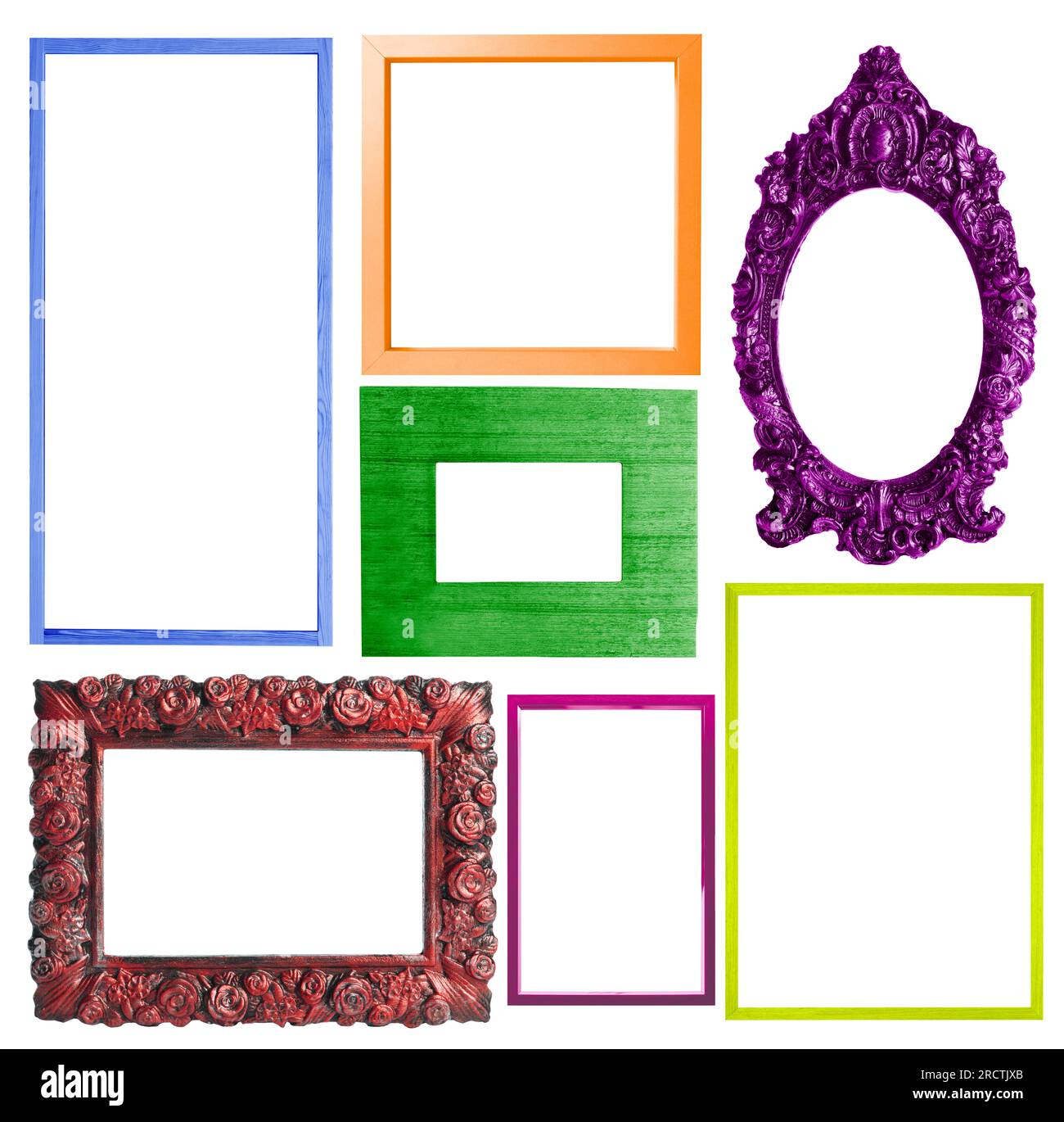 Collage with bright frames on white background Stock Photo - Alamy