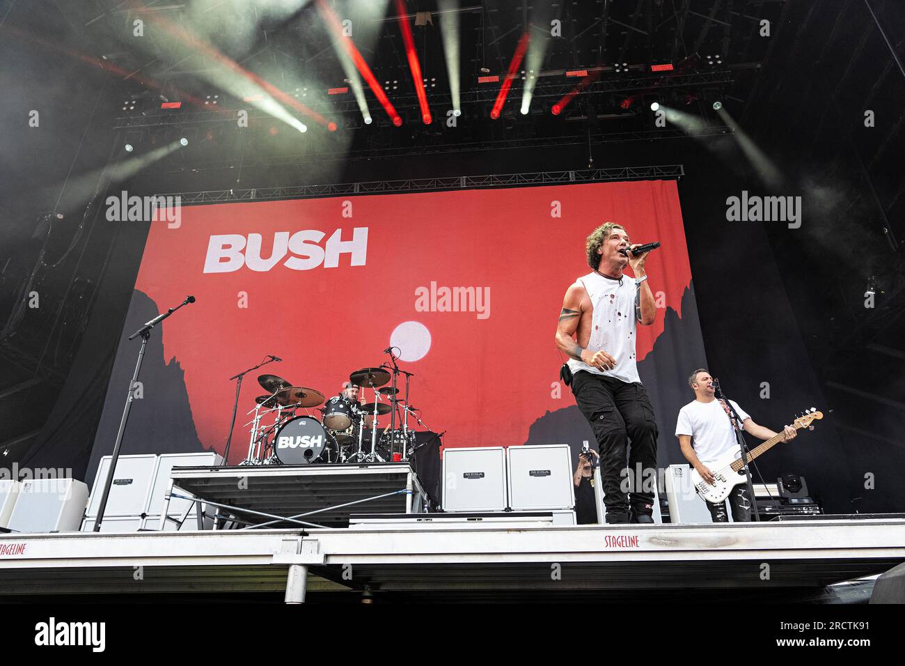 Nik Hughes, from left, Gavin Rossdale, and Corey Britz of Bush perform ...
