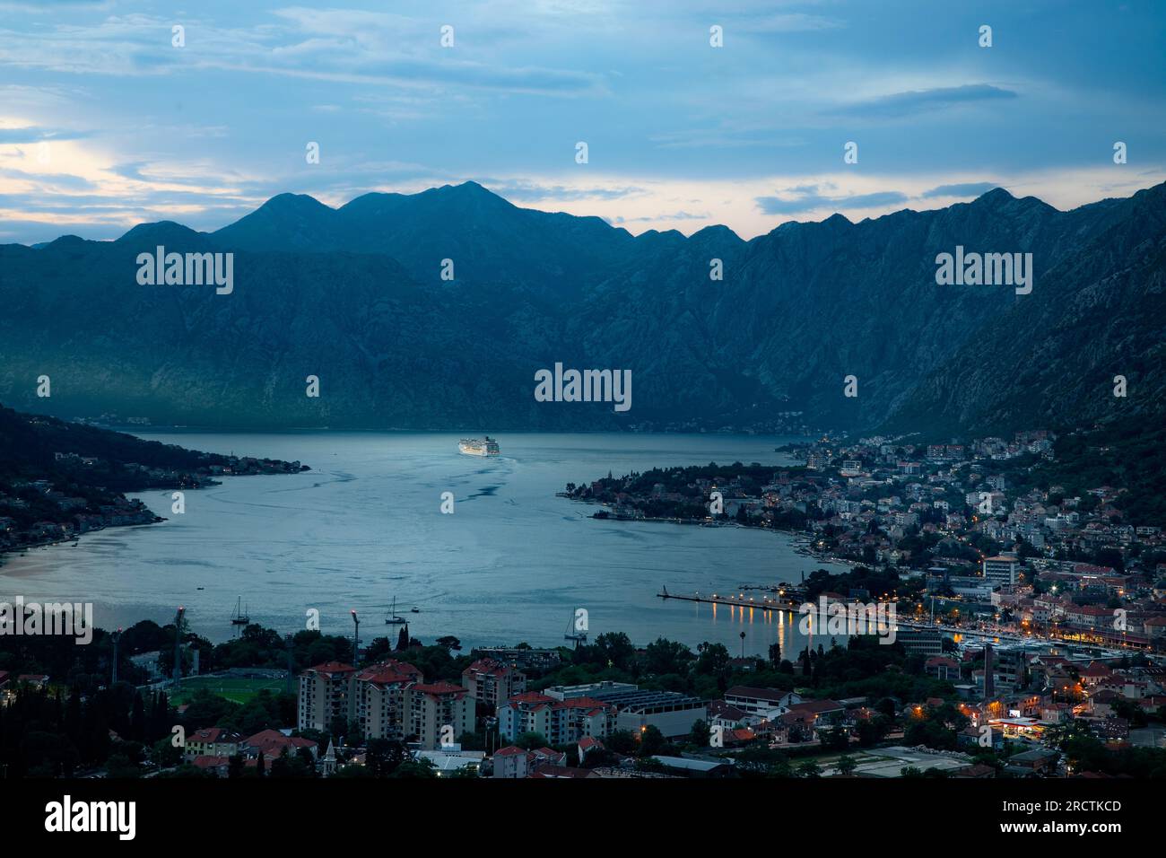 A cruise ship departs Kotor, Montenegro, historically known as Cattaro ...