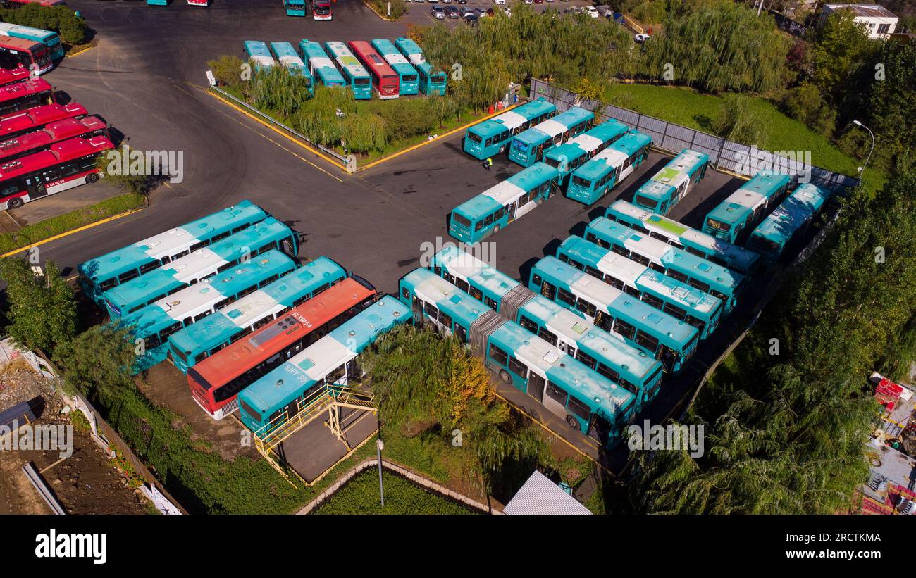 Red Metropolitana de Movilidad (Transantiago) bus depot in Santiago ...