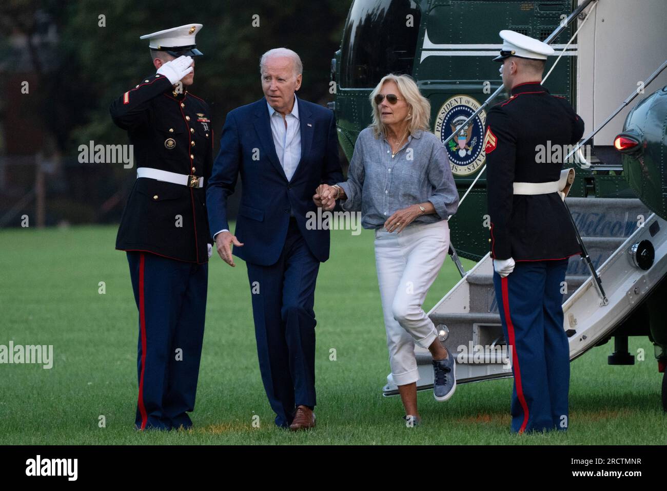 President Joe Biden and first lady Jill Biden arrive at Fort Lesley J ...