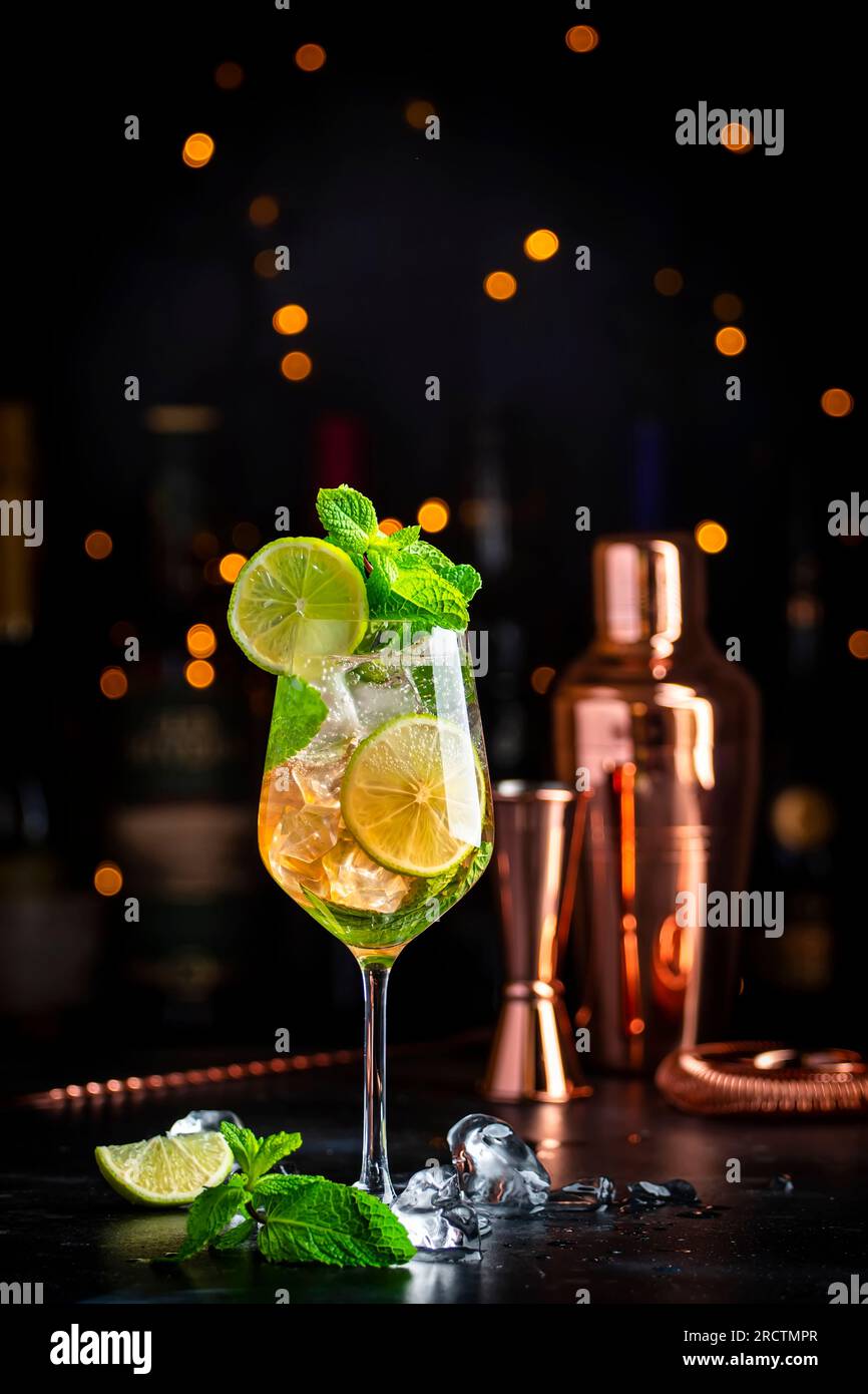 Hugo spritz alcoholic cocktail drink with dry sparkling wine or ...