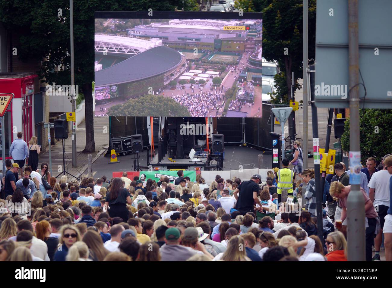 London, UK, 16 July 2023 Northcote road SW11 Battersea closed and crowd ...