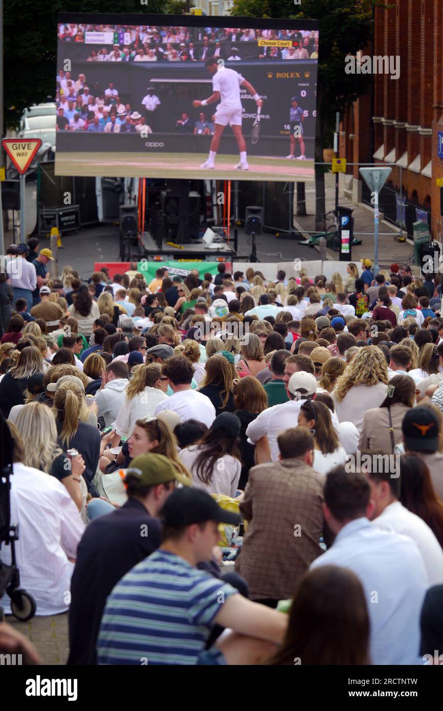 London, UK, 16 July 2023 Northcote road SW11 Battersea closed and crowd ...