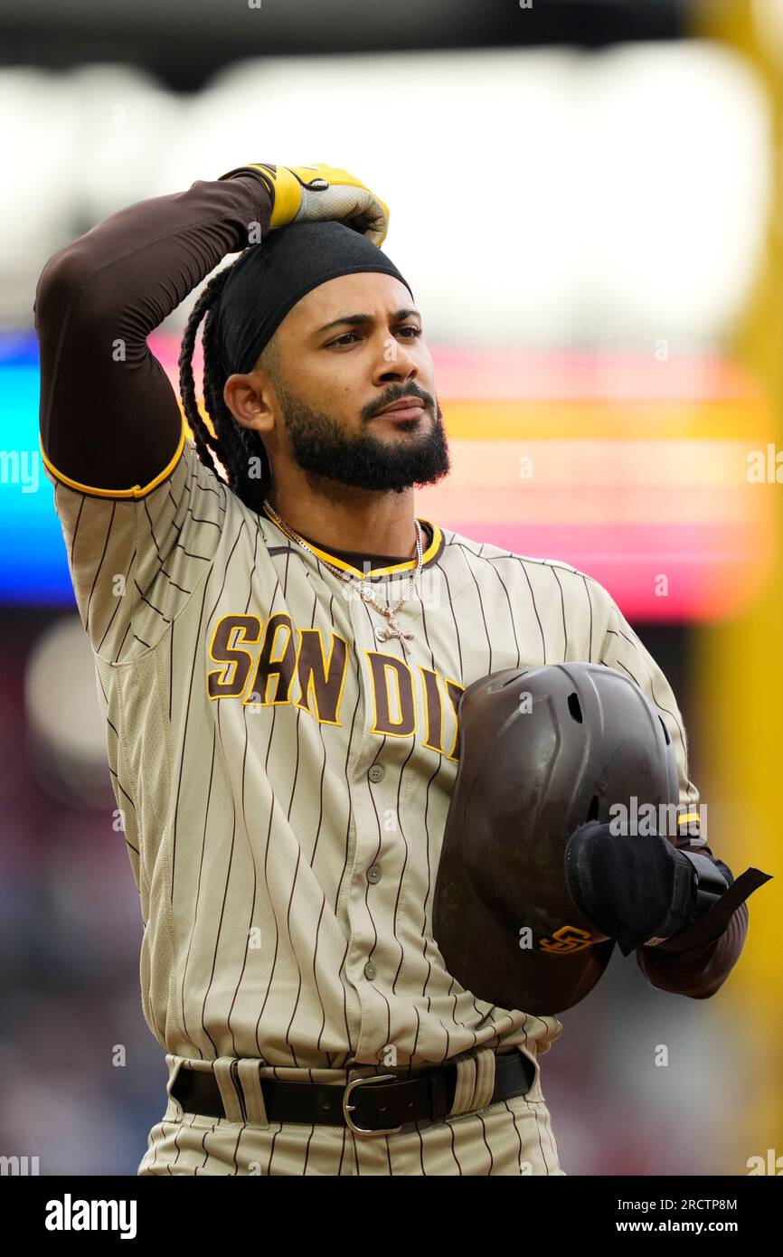 San Diego Padres' Fernando Tatis Jr. plays during a baseball game, Sunday, July 16, 2023, in ...