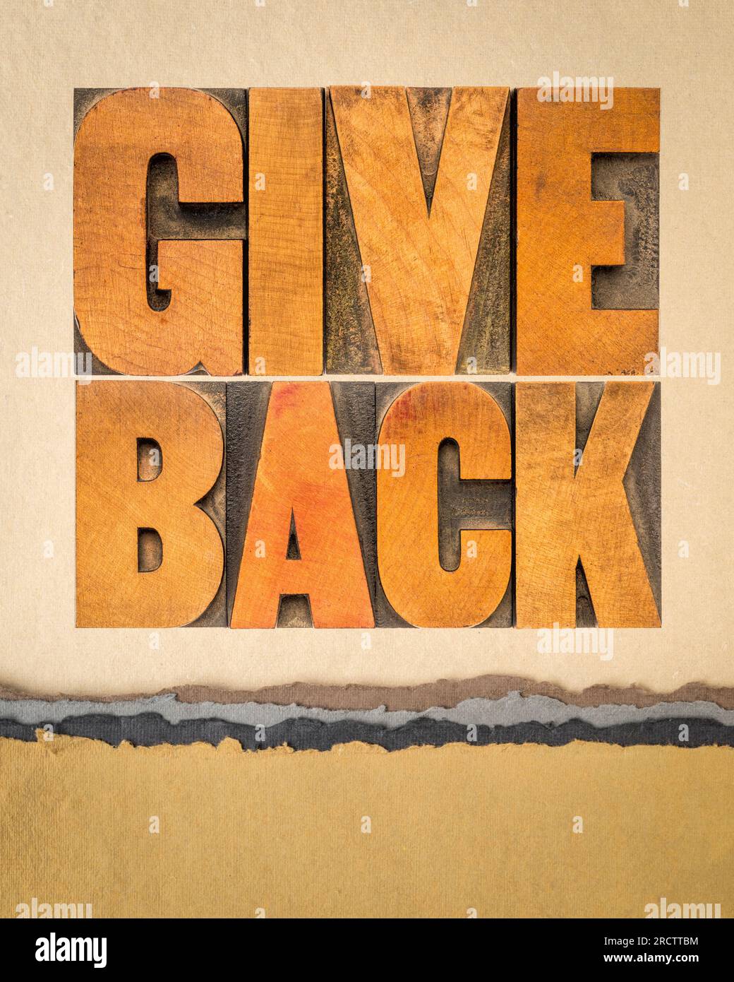 give back inspirational word abstract in vintage letterpress wood type ...