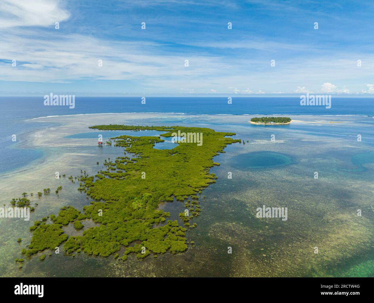 Mangroves with lagoons and tropical island with turquoise water. Coral ...